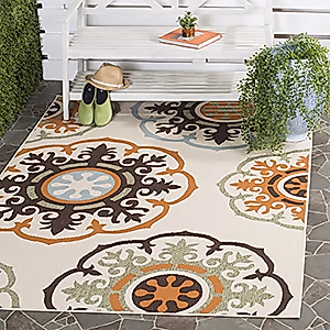 SAFAVIEH Veranda Collection Accent Rug - 2'7" x 5', Cream & Terracotta, Floral Design, Non-Shedding & Easy Care, Indoor/Outdoor & Washable-Ideal for Patio, Backyard, Mudroom (VER002-0715)
