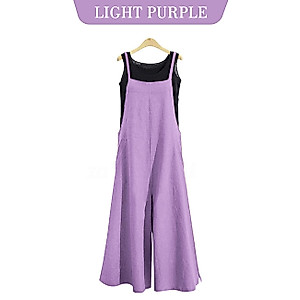 YESNO Women Casual Loose Boyfriend Bib Pants Summer Wide Leg Cotton Jumpsuits Rompers with Pockets (XL PZZTYP2 Light Purple)
