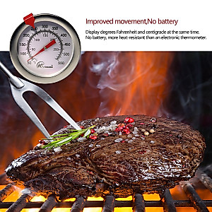 KT THERMO Candy/Deep Fry Thermometer with Instant Read,Dial Thermometer,12" Stainless Steel Stem Meat Cooking Thermometer,Best for Turkey,BBQ,Grill