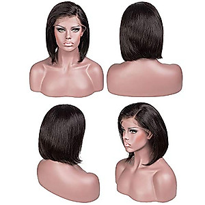 Geeta Human Hair Lace Front 13x4 Wigs Bob 10 Inch 180 Density Brazilian Virgin Human Hair Short Bob Wigs Straight Hair Natural Color