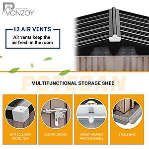 VONZOY 6'x4' Outdoor Storage Shed with Singe Lockable Door,Galvanized Metal Shed Suitable for The Garden,Tiny House Storage Sheds Outdoor for Backyard Patio Lawn，Brown