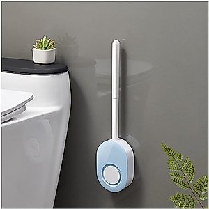 Silicone Toilet Bowl Brush with Extended Handle Toilet Brush Stylish Wall Mount Toilet Cleaner Brush with Vent Holder Set