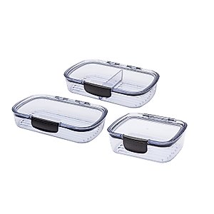 Progressive Prokeeper + Deli Storage Set: Air-Tight Silicone Sealed Containers w Grooved Bottom, Dry Erase Lid, BPA-Free, Stackable, Keeps Meats & Cheeses Fresh Longer, 3-Piece Set (1.65L, .69L, 1.6L)