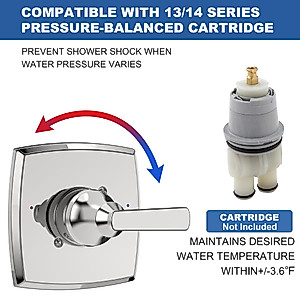 Replacement for Delta Faucet Ashlyn 14 Series Single-Function Shower Valve Trim Kit, Chrome Shower Trim Kit Shower Handle T14064(Without Cartridge)