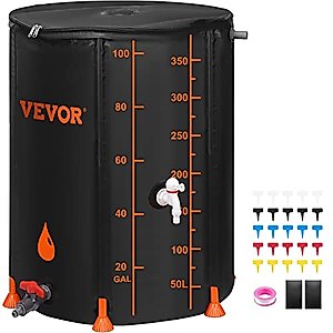 VEVOR 100 Gallon Collapsible Rain Barrel, Portable Rainwater Collection System Water Storage Tank for Garden Water Catcher,Rain Water Collection Barrel with Two Spigots and Overflow Kit,Black