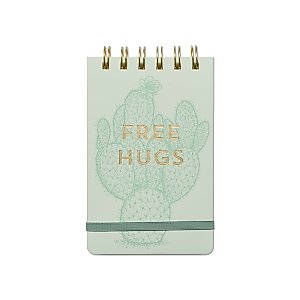 DesignWorks Ink 3.5'' x 5.75'' Vintage Sass Wire-Bound Spiral Pocket Notepad Memo Book with 80 Lined Sheets, Green Cactus - Free Hugs