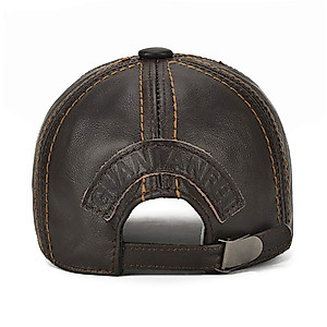 Gudessly Adjustable Men's Genuine Cowhide Leather Baseball Cap for Fall Winter Outdoor Sports Hat A-Brown