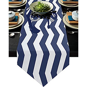 Big buy store Table Runner Nautical Anchor Cotton Line Table Covers for Dinner Kitchen Wedding Indoor and Outdoor Parties Chevron Zig Zag Pattern,Navy/White Table Setting Decor -13 x 70 inch