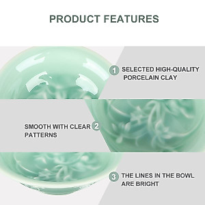 DOITOOL Chinese Sake cup Ceramic Sake Tea Cup Cyan Clay Creative Embossed Celadon Tea Cup Porcelain Bowl, Color Change, Plant Pattern Tableware Wide Mouth Tea Bowl(Random Embossed Pattern)