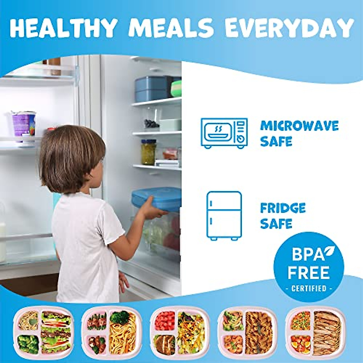 Umami Bento Lunch Box KIDS with Cutlery, Leak-Proof, Easy to Clean, 3 Compartments Bento Box for Kids, Ideal Portion Sizes for Ages 4 to 12, for Boys & Girls, Microwave, Dishwasher & Safe, BPA-Free