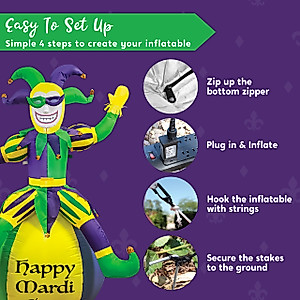 Joiedomi 6 FT Tall Jester On Ball Mardi Gras Inflatable Yard Decoration