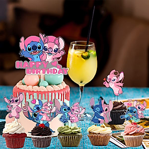 Acrylic Pink Lilo and Stitch Happy Birthday Cake Topper, Lilo Smash Cake Topper, Stitch Party Supplies