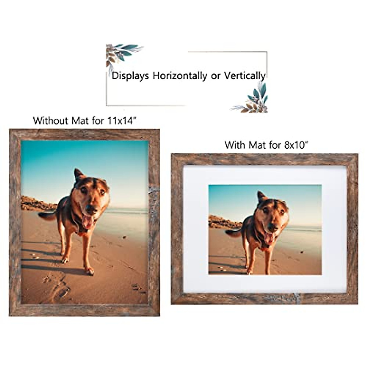 Califortree Rustic Brown 11x14 Picture Frame - Display Photos 8x10 with Mat or 11x14 Without Mat - Real Glass Inside - Set of 2