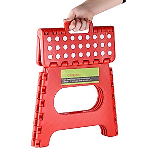 Greenco Super Strong Foldable Step Stool for Adults and Kids - 11" in Height, Holds up to 300 Lb!!!(red)