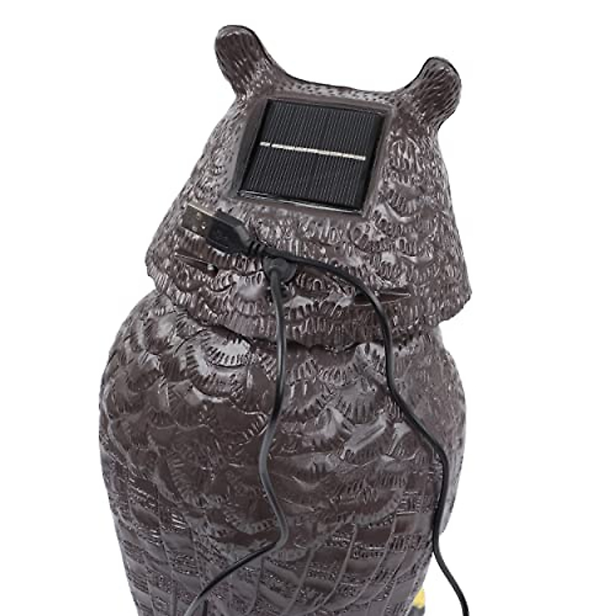 Rural365 Owl Decoy Bird Deterrent - Artificial Solar Powered Fake Owl with Rotating Head, Flashing Eyes, and Bird Sounds