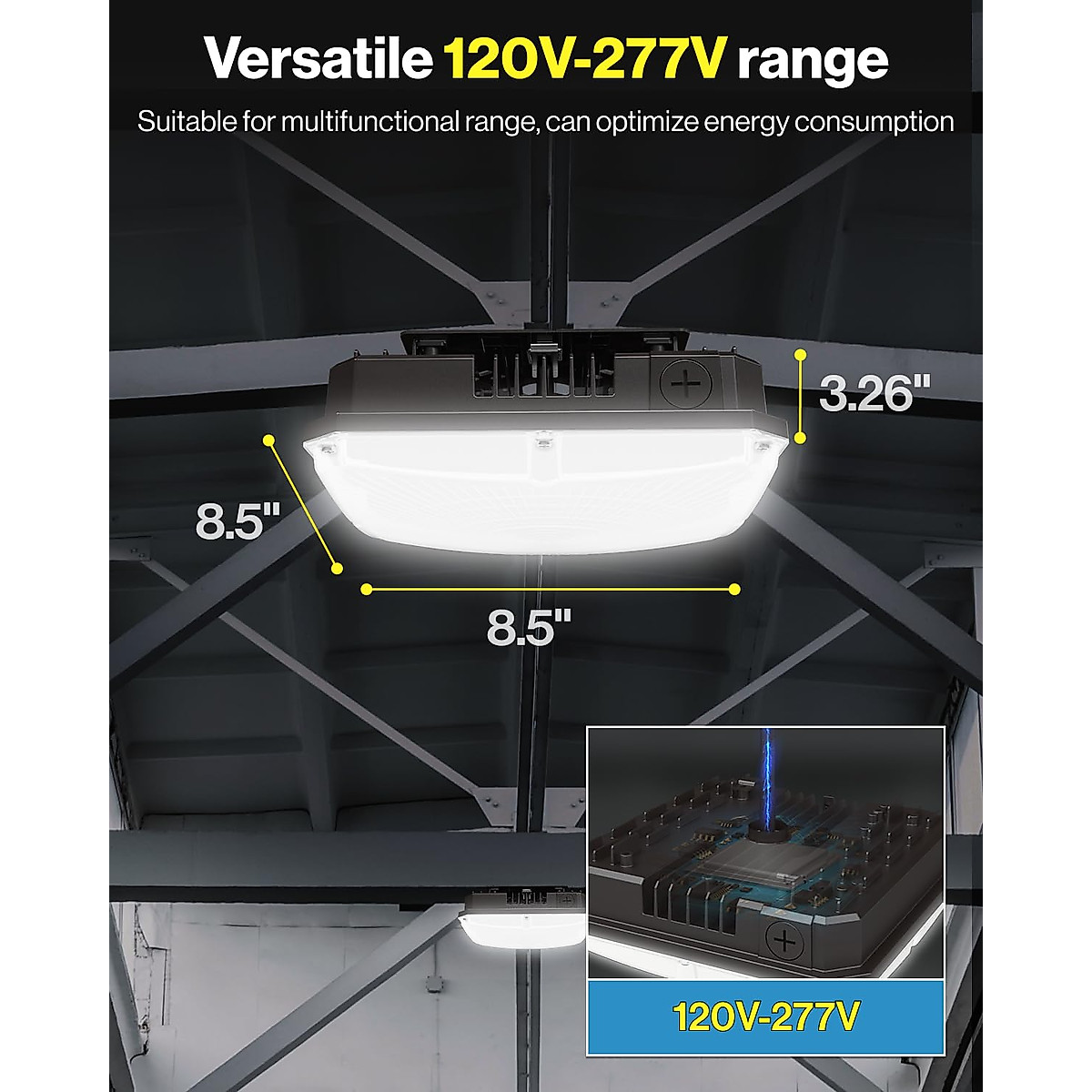 Sunco 6 Pack Square Canopy Light LED, Ceiling Commercial Outdoor, 40W, 5800 Lumens, 5000K Daylight, Dimmable (0-10V), Waterproof IP65, for Warehouse, Garage, Gas Station ETL/DLC