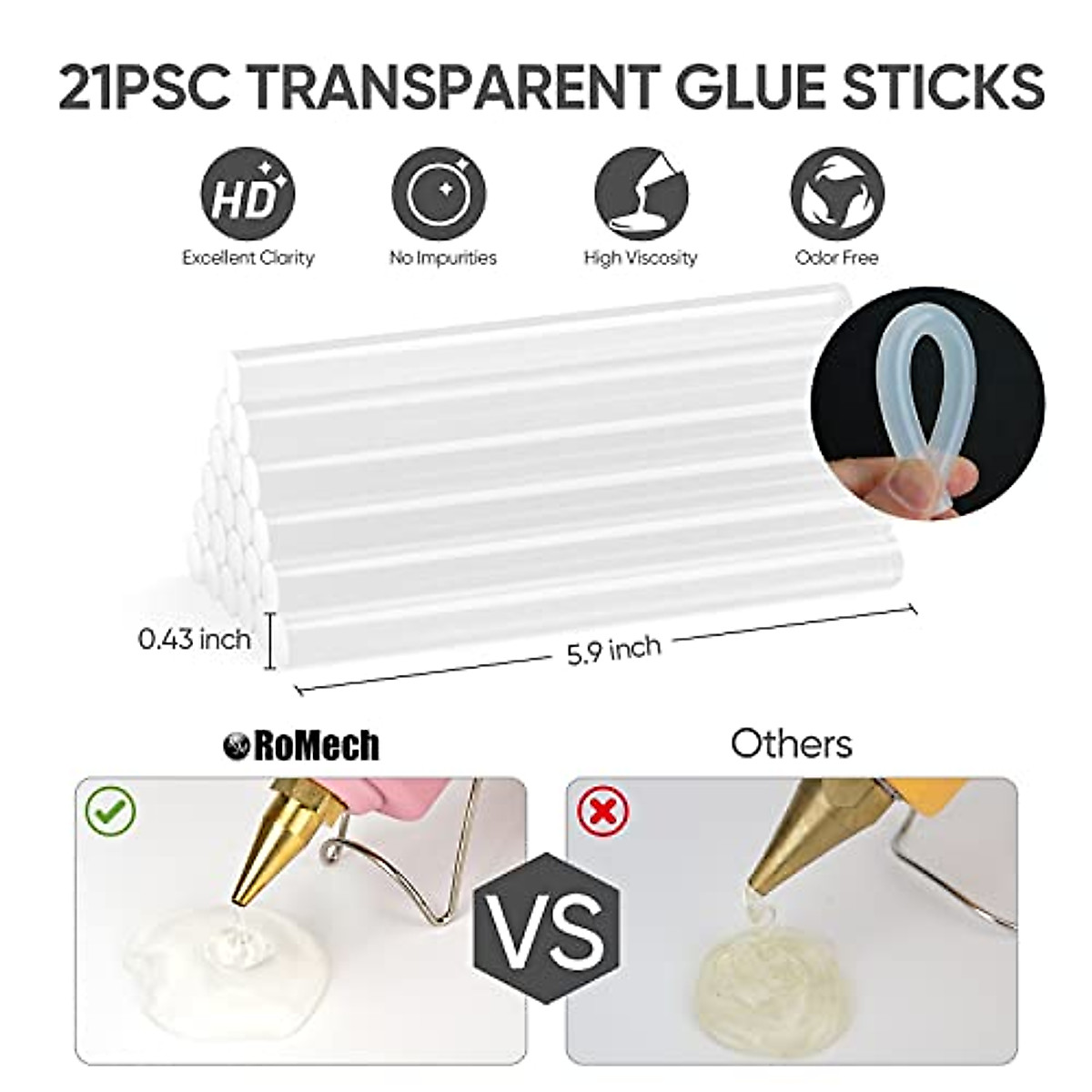 ROMECH Full Size Hot Glue Gun with 60/100W Dual Power and 21 Hot Glue Sticks (7/16"), Fast Preheating Heavy Duty Industrial Gluegun with Storage Case for Crafting, DIY and Repairs (Pink)