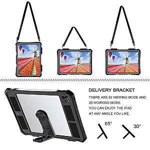 Transy for iPad Pro 11 Case - Black Waterproof Case for iPad Pro 11 Inch 2020 2021 2022 New Clear Full Body Protection Bumper Case Shockproof Dustproof with Ring Stand Strap Built in Pen Holder