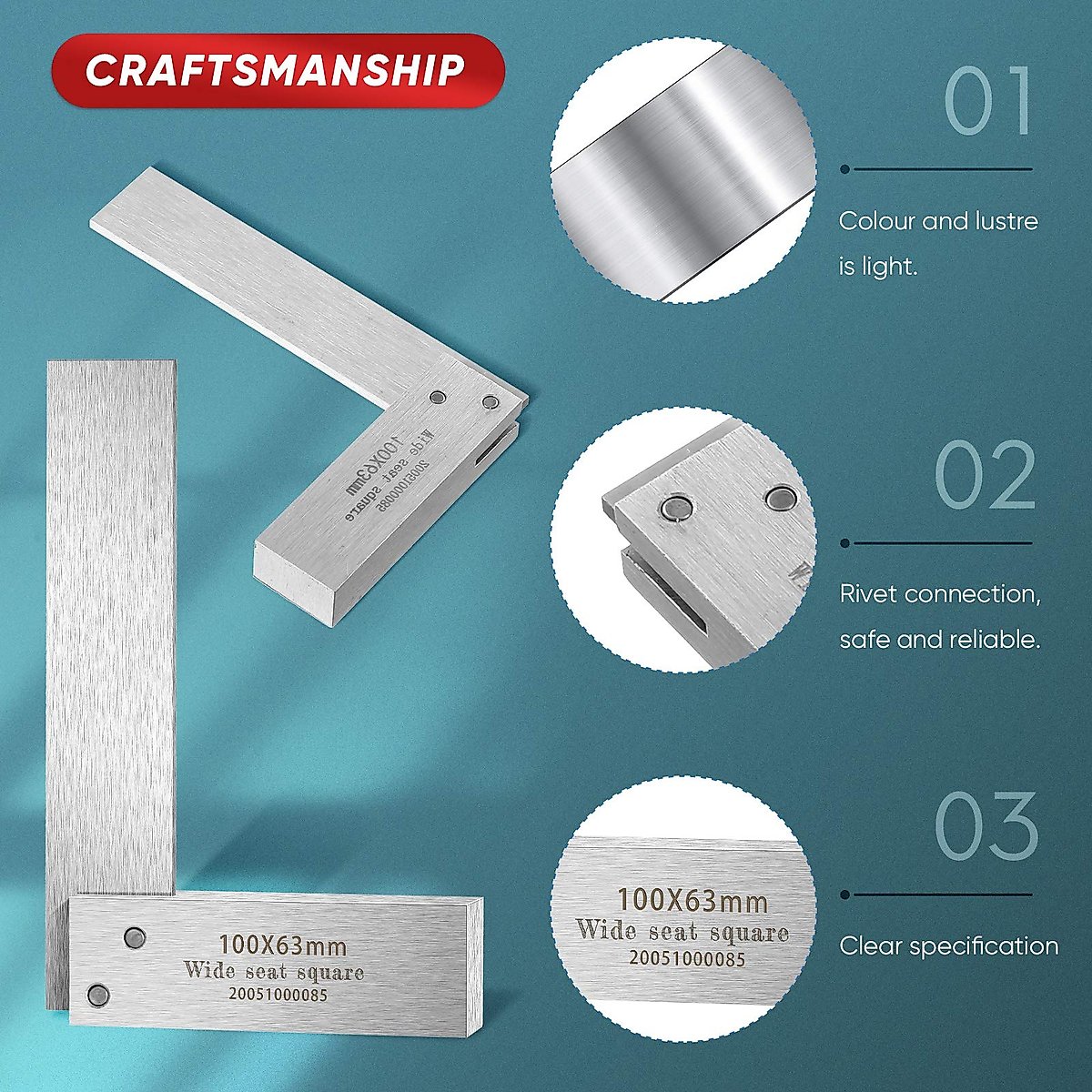 Engineer Square Machinist Square Set Mechanical Steel High Precision Square Woodworking Wide Base Square Tool Wide Sitting Angle Square L-type Measuring Tool for Engineer Student (4 x 2.5 Inch)
