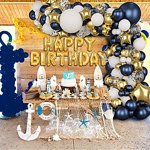 RUBFAC 176pcs Navy Blue Gold Balloons Arch Kit, Navy Blue Balloon Garland Metallic Gold White Confetti Balloon Foil Balloons for Baby Shower Birthday Party Wedding Anniversary Graduation Decoration