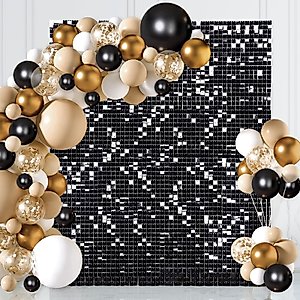 Black Shimmer Wall Backdrop 6ftx4ft Square Sequin Shimmer Backdrop for Birthday Anniversary Wedding Engagement Halloween Backdrop Decor