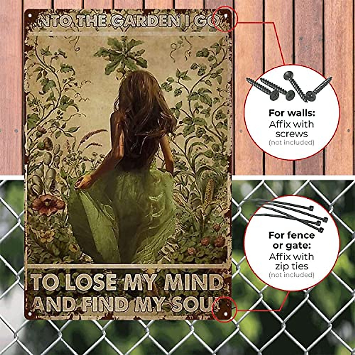 YLUYINOM Tin Sign Painting Into The Garden I Go to Lose My Mind & Find My Soul Poster, Plant Lady Poster, Gardening Lover Gift Poster, Girl Gardening, Plant Lover 8X12 inch-Tin Painting, Black
