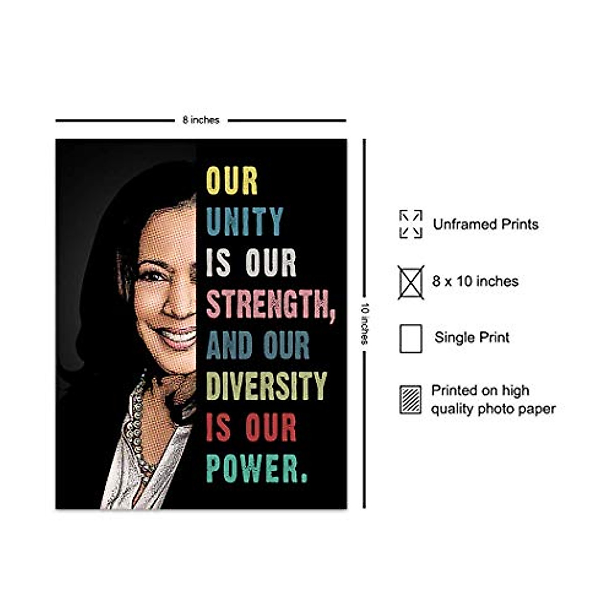 Kamala Harris Madam Vice President Inspirational Quotes Wall Art for African American Women, Girls - Political Gifts - Patriotic Decor - Feminism Feminist Gifts - 8x10 African American Wall Art