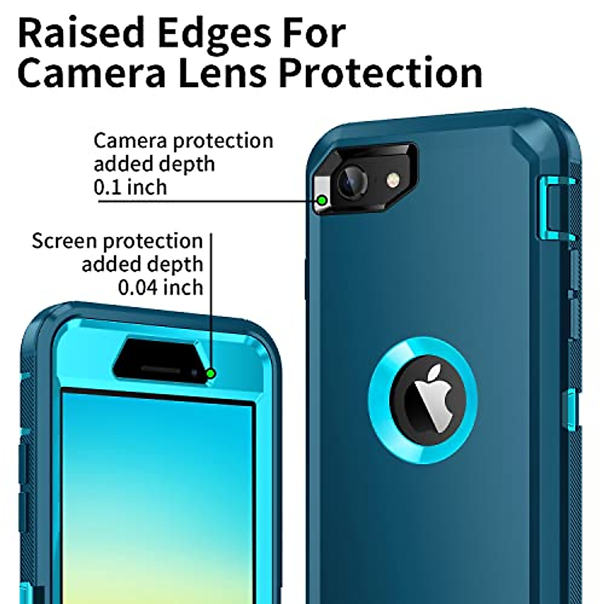 Mieziba for iPhone SE 2020 Case, [Built in Screen Protector] Heavy Duty Shockproof Dust [3 Layers] Full Body Protection Rugged Durable Cover Case for iPhone SE(2nd Gen 2020) 4.7",Turquoise