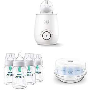 Philips Avent Fast Baby Bottle Warmer & Anti-Colic Baby Bottles & Microwave Steam Sterilizer for Baby Bottles, Pacifiers, SCF281/05
