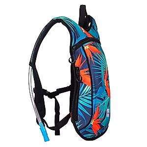 Vibe Hydration Pack Backpack with 2L Bladder for Women, Men, Teens, Kids - Sports, Outdoor, Running, Camping, Hiking, Festivals, Raves (Tropical Hawaii)