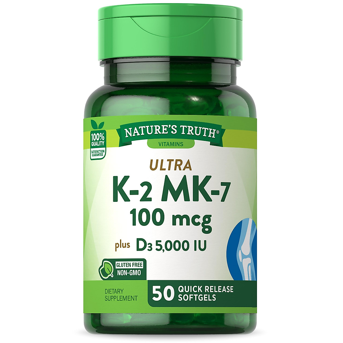 Vitamin K2 MK7 Complex | 100 mcg | 50 Softgels | with Vitamin D3 | Non-GMO & Gluten Free Supplement | by Nature's Truth