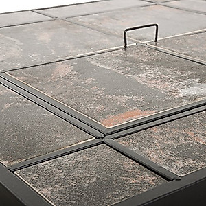 Fire Pit Set, Wood Burning Pit - Includes Screen, Cover and Log Poker - Great for Outdoor and Patio, 30 inch Square Marble Tile Firepit by Pure Garden