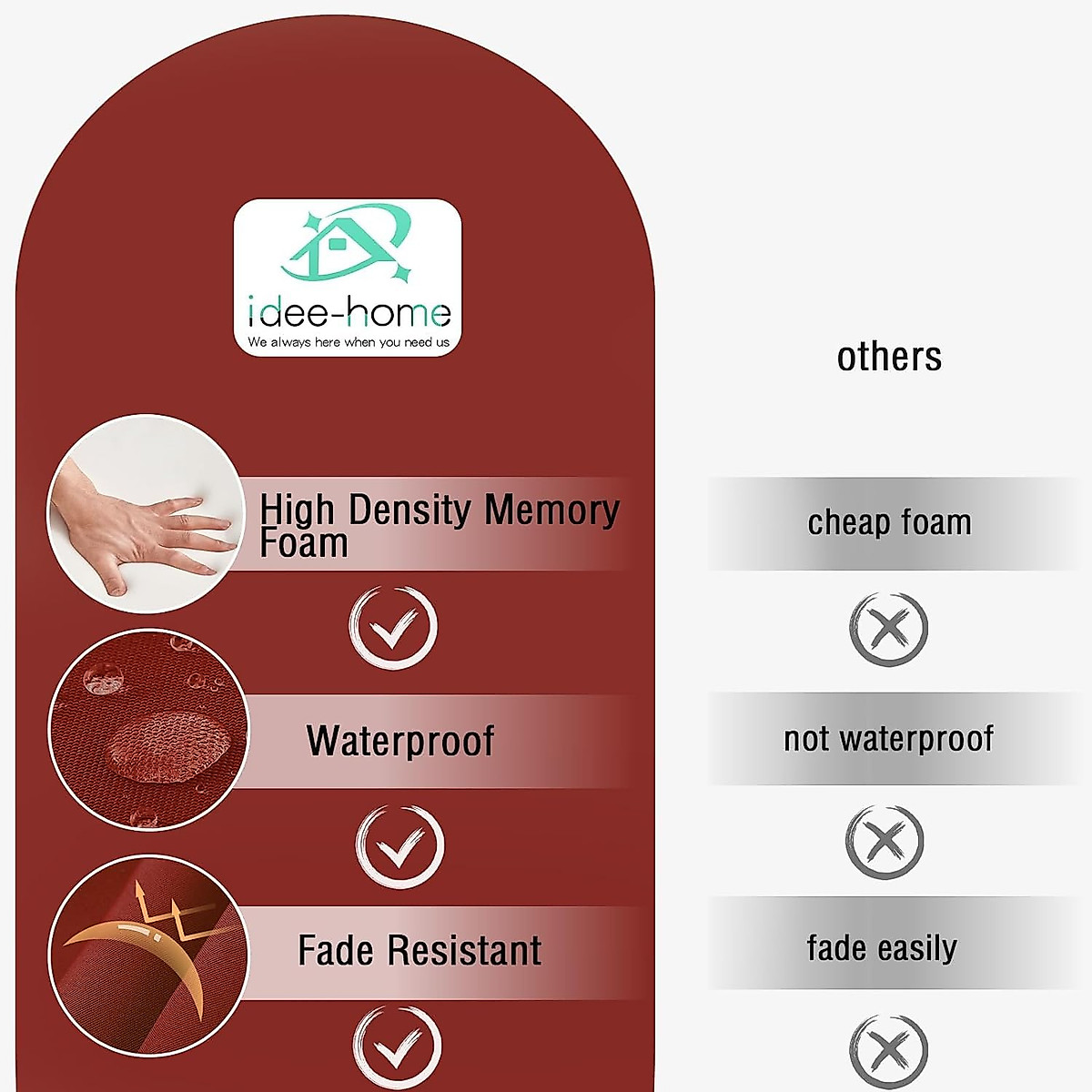 idee-home Outdoor Bench Cushion 42 inch, Patio Bench Cushion Indoor, Patio Furniture Chair Pad, Porch Swing Cushion with Ties, Bay Window Seat Sofa Garden Replacement Loveseat Cushion