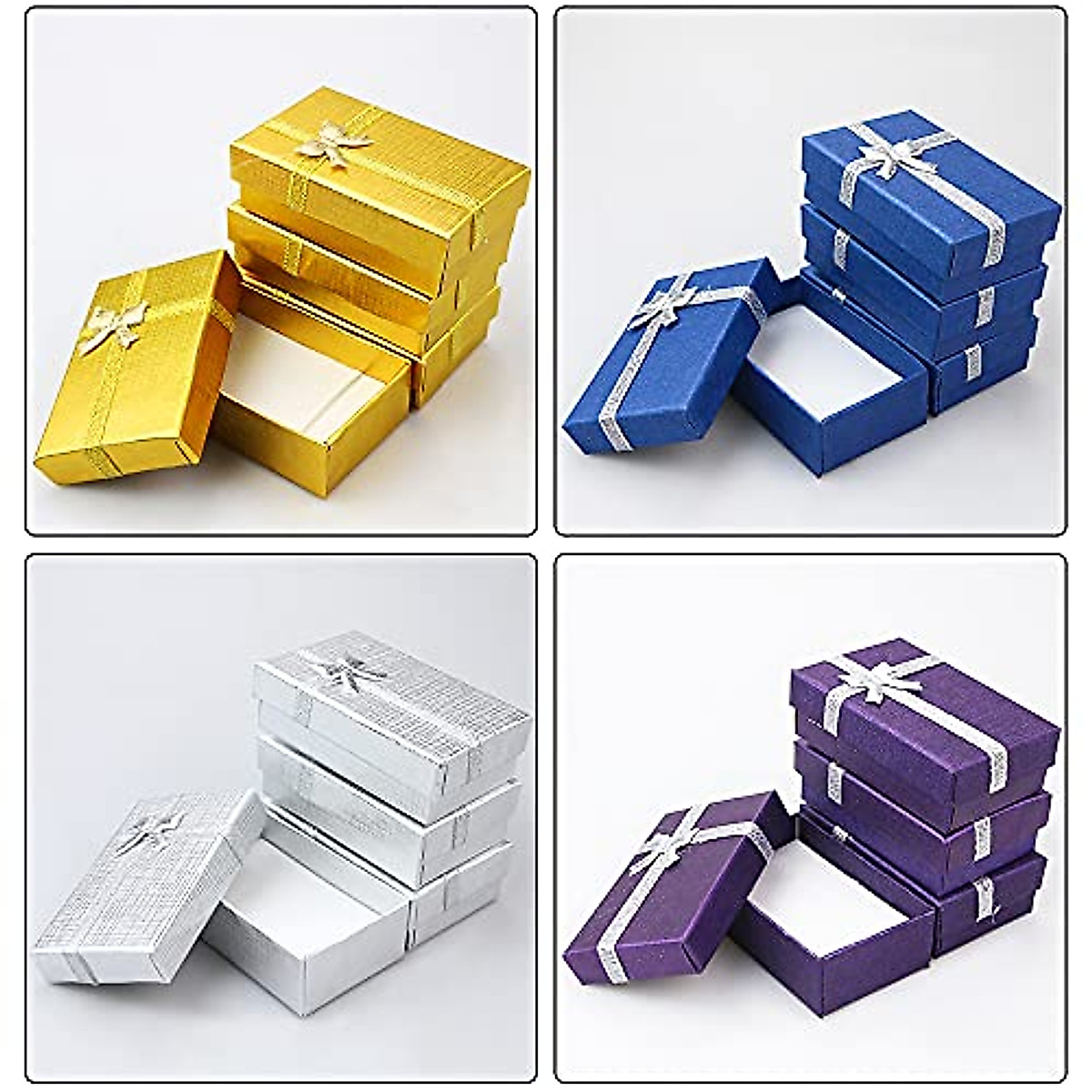 ISUSSER Pack of 24 Paper Gift Boxes with Lids and Ribbon Bows, 2x3.2x1 Inch, for Gifts, Necklaces, Earrings, 6 Colors