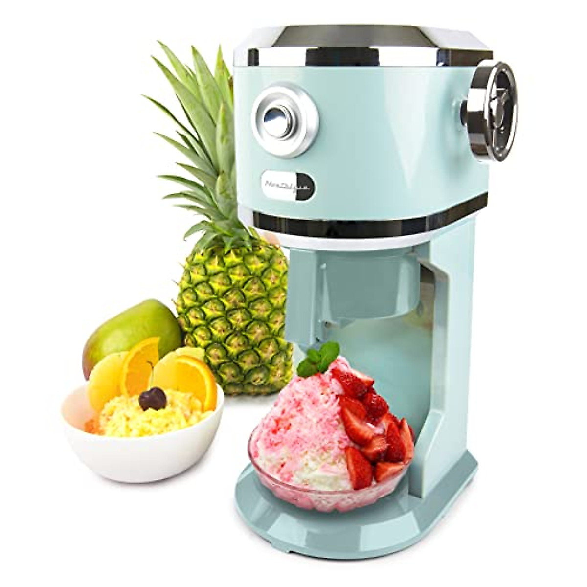 Nostalgia Snow Cone Shaved Ice Machine - Retro Table-Top Slushie Machine - Includes 2 Molds - Aqua