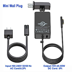 Charger for Microsoft Surface Laptop 6 5 4 go Studio 3 2 1, Surface Pro 10 9 8 X 7 6 5 4 3, Surface Go 3 2 1, Surface Book 2 1, 65W Power Adapter with Travel case and 11.2FT Cord