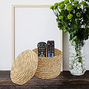 DOITOOL Food Decor 2pcs Straw Storage Basket Toy Basket Round Wheat Straw Hyacinth Storage Baskets