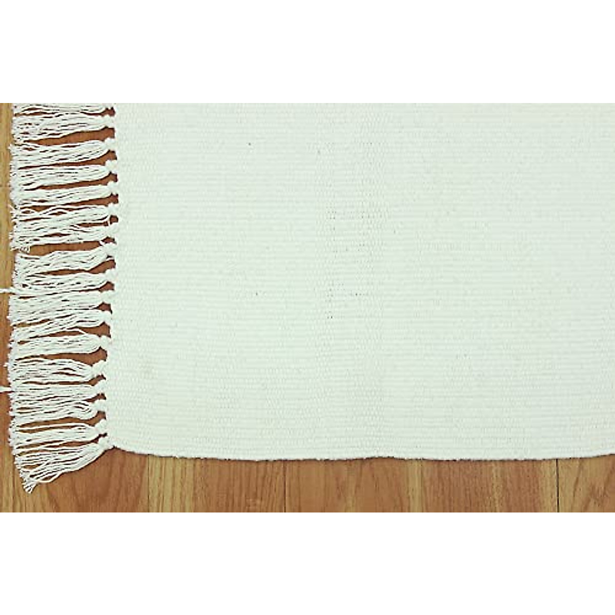 Casavani Indian Handmade Cotton Dhurrie Solid White & Beige Area Rug Boho Kilim Flat Weave Rug Indoor Hall Room Decor Carpet Throw Rugs for Bedroom Living Room Bathroom Balcony 5x5 Feet Square