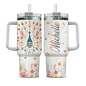 Hyturtle Personalized Unique Peacock Tumbler - Peacock Gifts For Women - Animal Present For Peafowls Lover Her - Mothers Day Present For Mom - Custom Travel Coffee Cup 40 oz With Lid Straw
