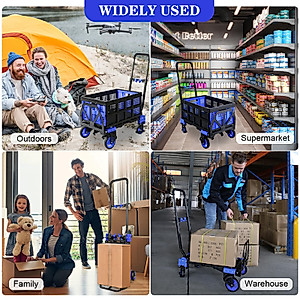 Oyoest 2 in 1 Folding Hand Truck with Folding Basket,Heavy Duty Hand Truck Dolly 330lbs Capacity with Telescoping Handle and Rubber Wheels,Portable Dolly Cart with Bungee Cords for Moving