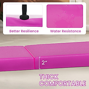 Signature Fitness 2" Thick Three Folds Folding Exercise Mat with Carrying Handles for MMA, Gymnastics and Home Gym Protective Flooring, Pink