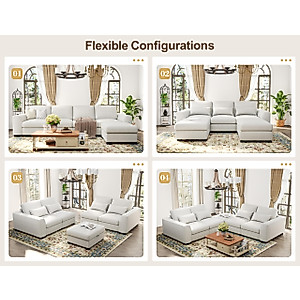 Woyomeub Sectional Sofa Couches for Living Room: L Shaped Couch with Storage Ottoman - Beige Modular Oversized 4 Seater Sofas with Pillows U Shape Furniture Set