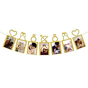Concico Photo Banner for Bridal Shower/Wedding/Engagement/Anniversary Party Kit Supplies Decorations decor (Gold)