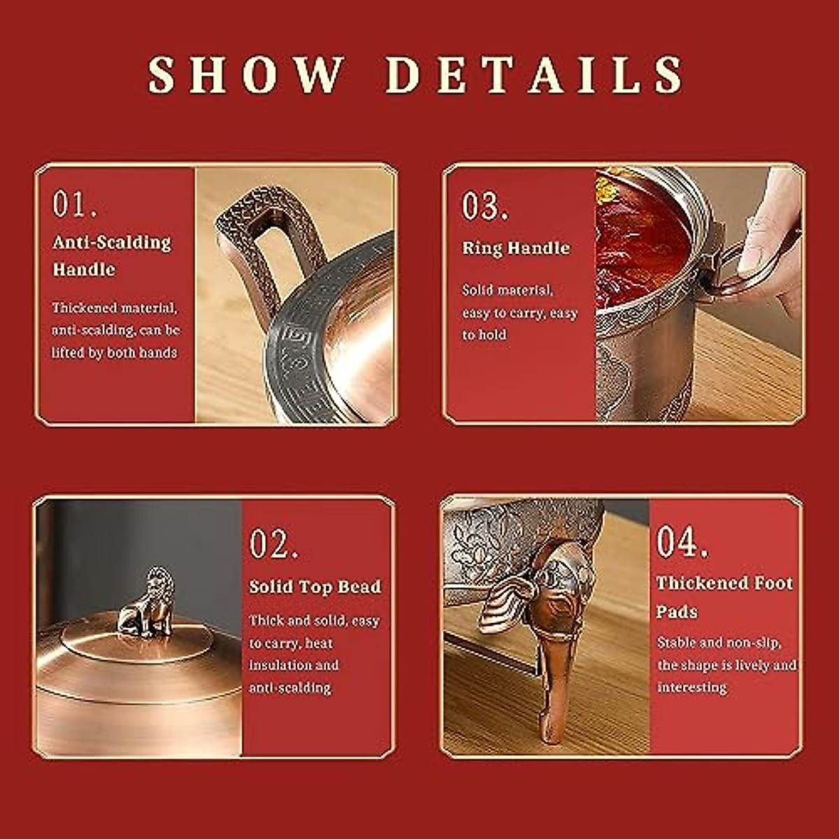 Retro Round Chafing Dish, Stainless Steel Buffet Server Warming Tray with Fuel Holders and Lid, for Birthday Party Wedding Celebration