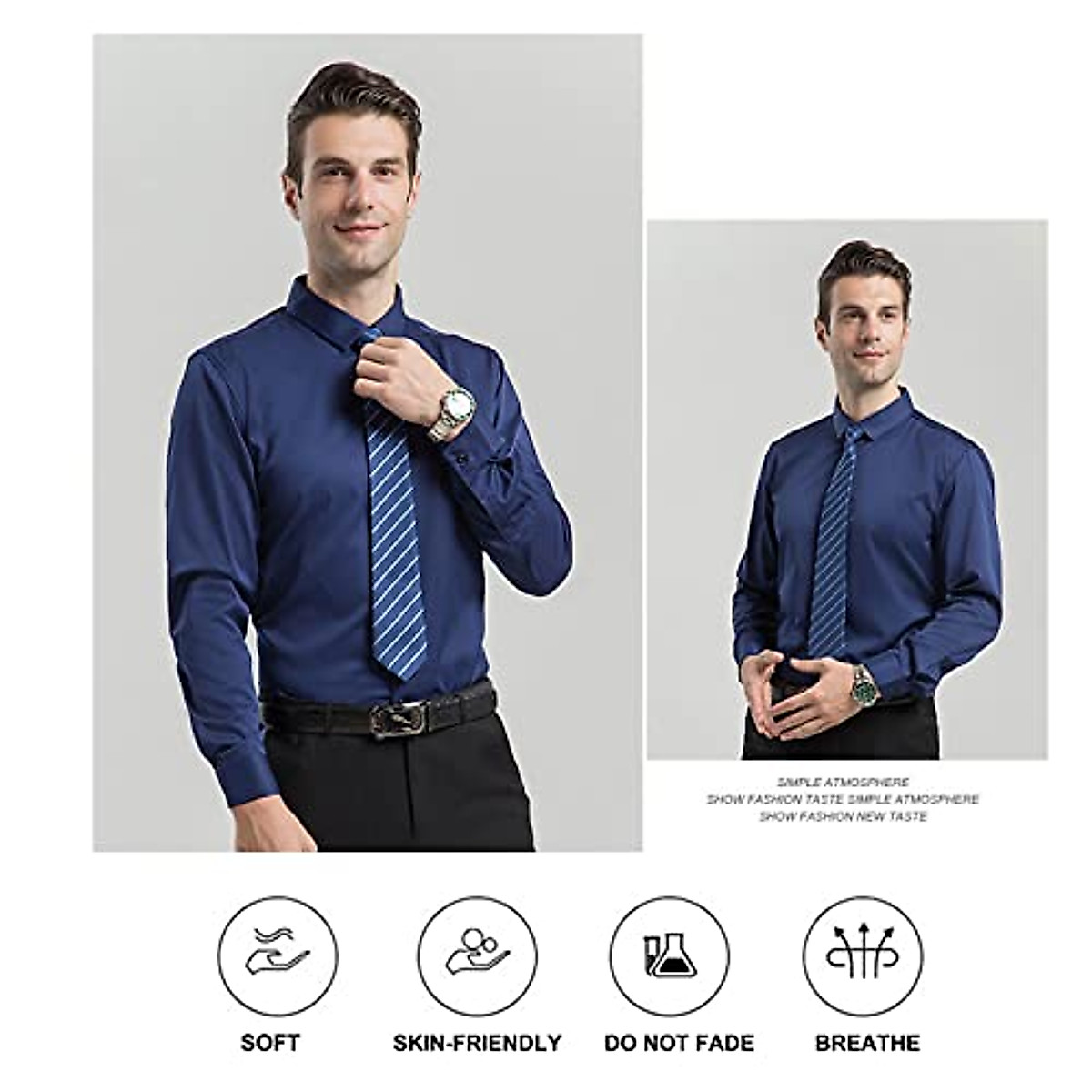 ATOFY Men's Long Sleeve Dress Shirt Regular Fit Casual Button-Down Solid Shirts(Blue, M)