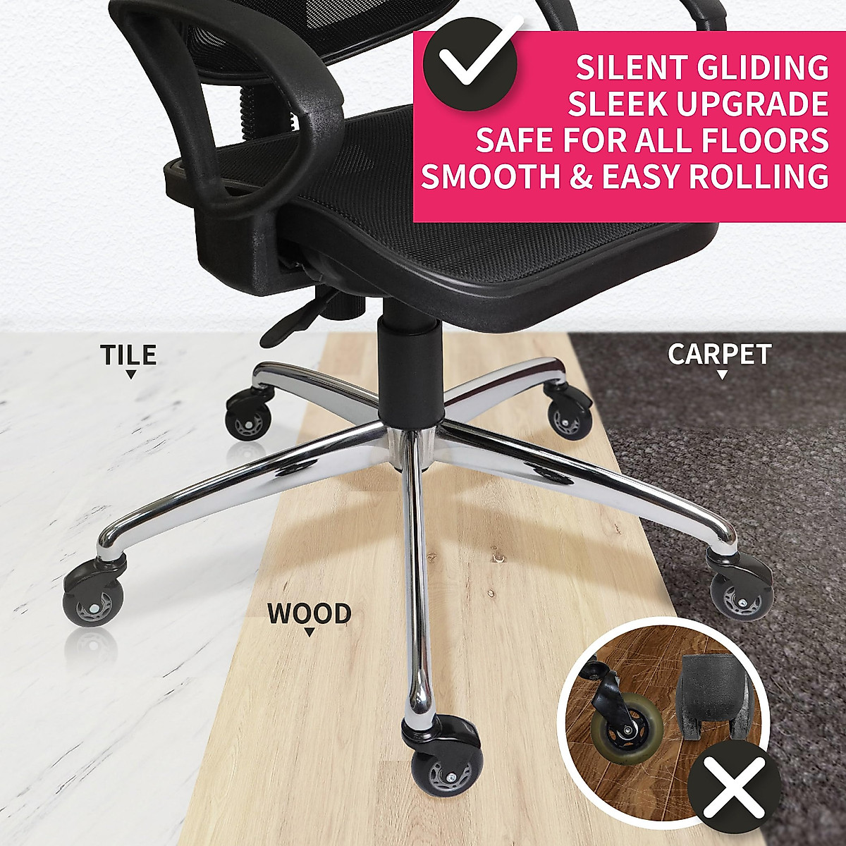 2.5 inch IKEA Office Chair Caster Wheel Replacement for Roller-Blade Wheels Heavy Duty Casters for Hardwood Floors Safe (Stem Size10mm x 22mm) (2.5 inch Black, Grey/Black)