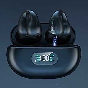 soputry Wireless Ear Clip Headphones, Open Ear Headphones Mini Headphones, Mini Waterproof Bluetooth Open Ear Earbuds for Cycling Driving Running (Black B)