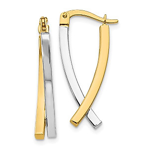14K Two Tone Gold Hinged Tube Hoop Drop Dangle Earrings