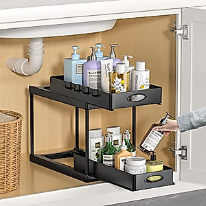 Aojia Under Sink Organizer with 2 Sliding Drawers, Bathroom Organizer Under Cabinet, Pull-out Under Sink Storage，Under Cabinet Storage for Kitchen and Bathroom
