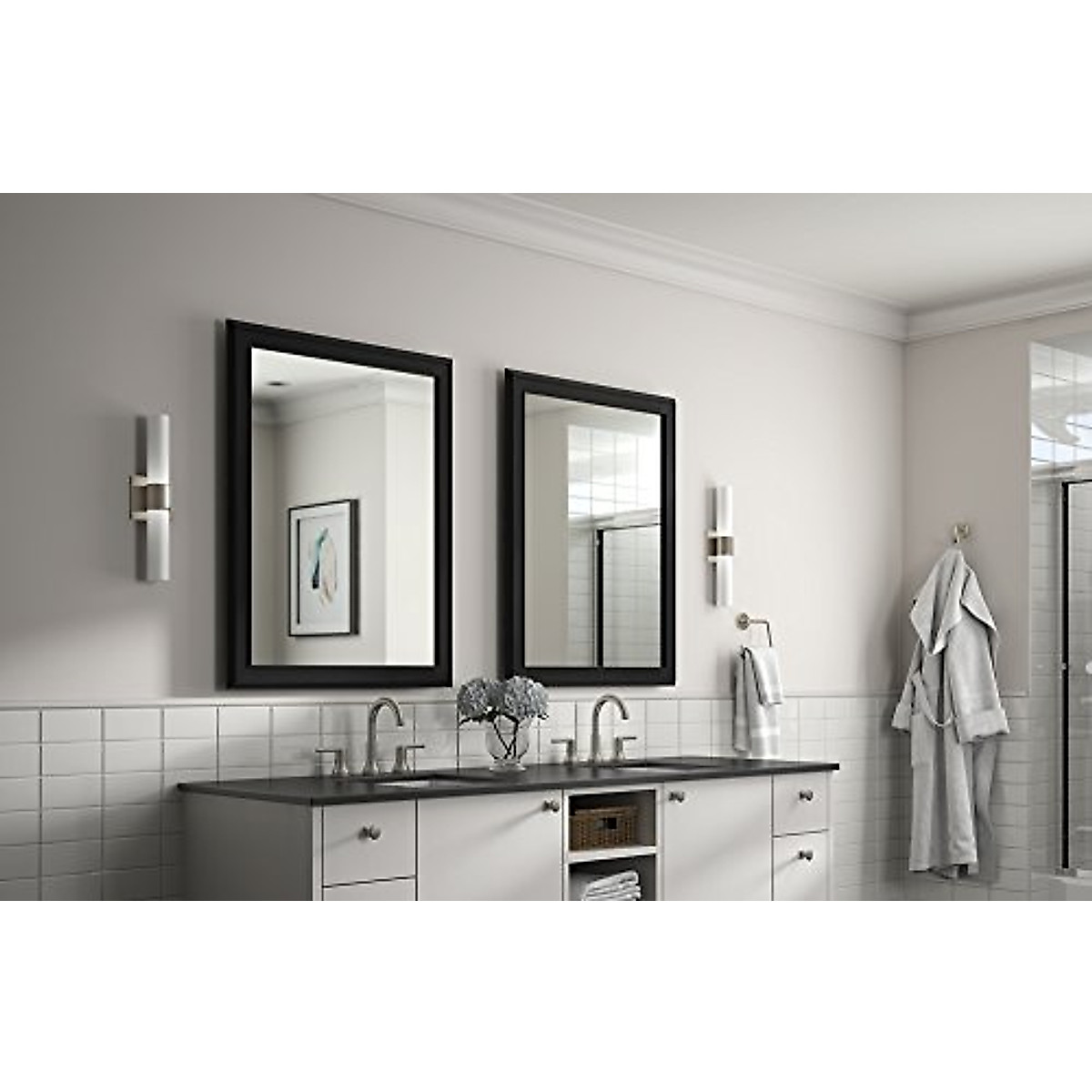 Delta Wall Mount 21 in. x 28 in. Small S1) Rectangular Framed Float Mounting Bathroom Mirror in Matte Black with Standard Glass